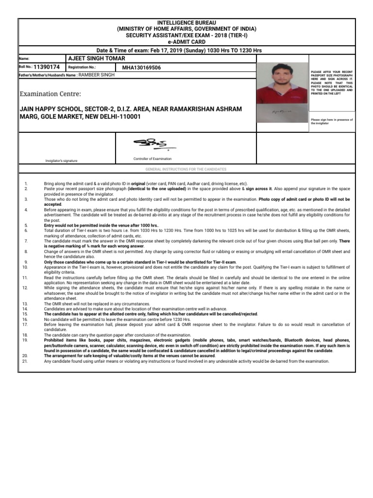 IB Admit Card | PDF | Identity Document | Government And Personhood
