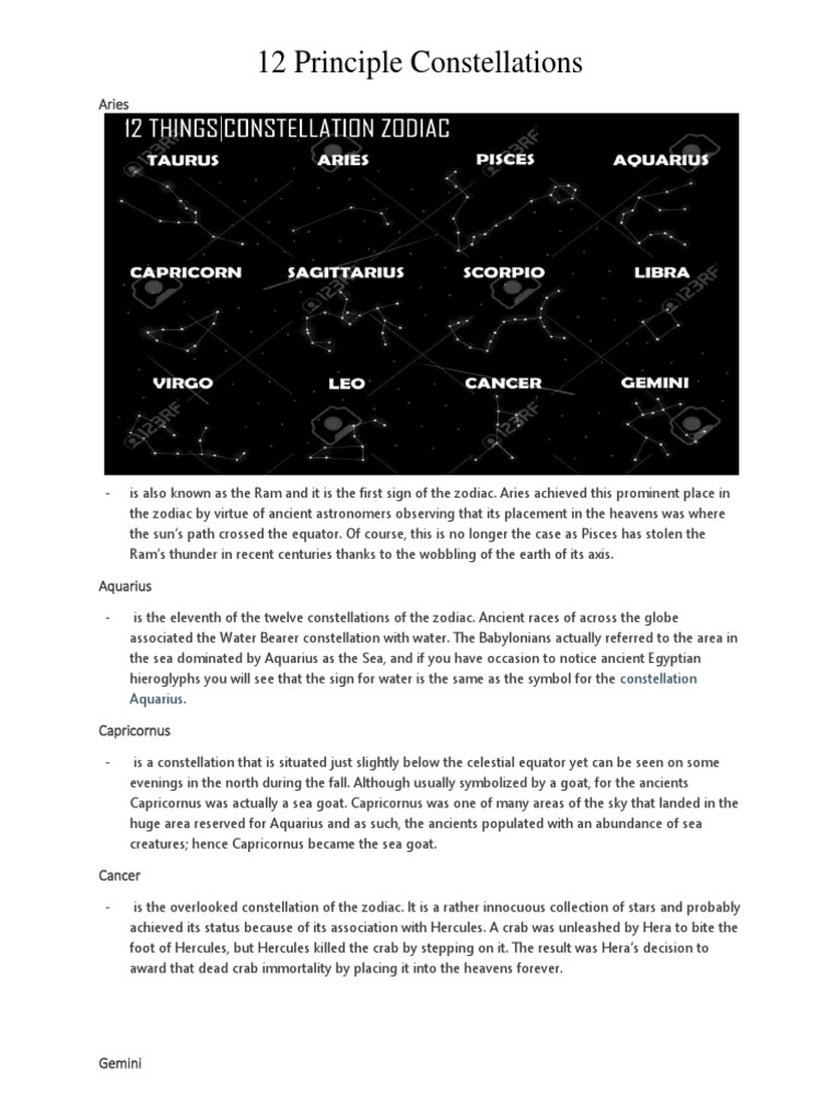 12 Principle Constellations | PDF | Zodiac | Constellation