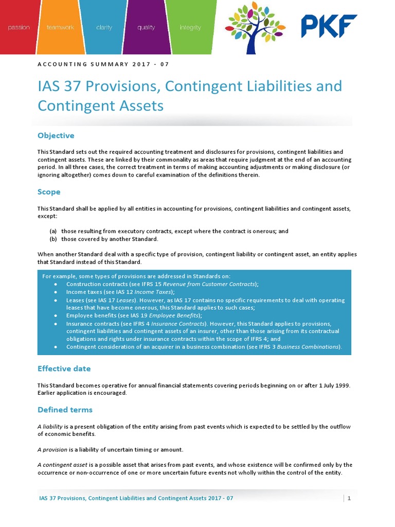 Ias 37 Provisions Contingent Liabilities and Contingent Assets Summary ...