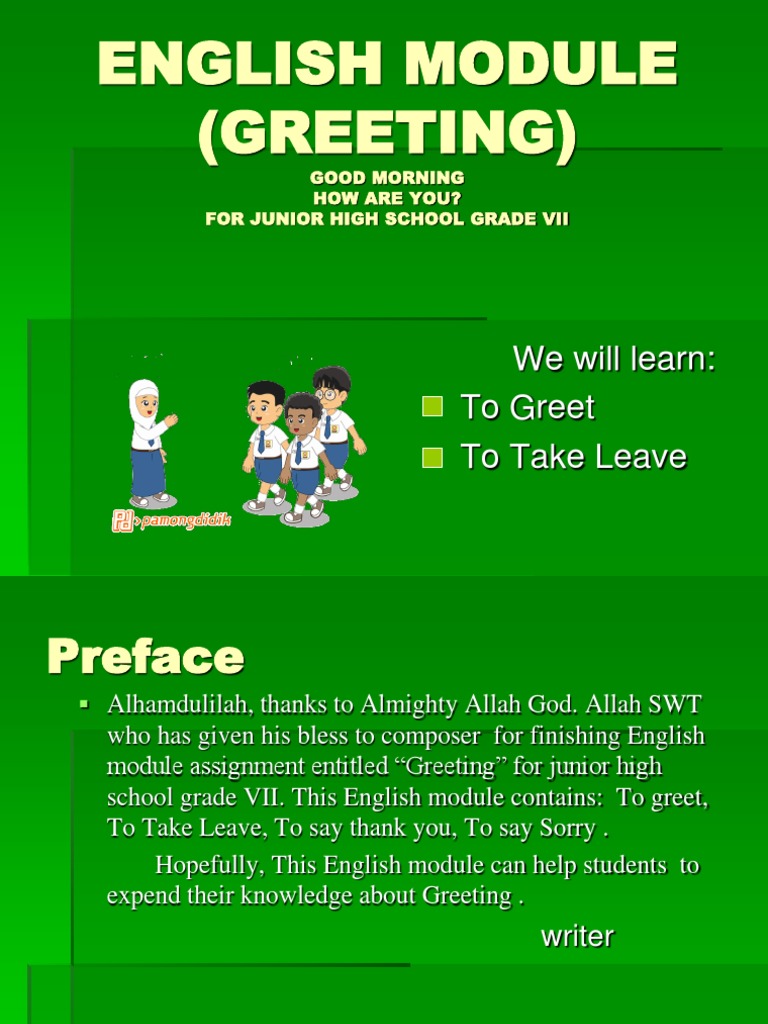 English Module (Greeting) : We Will Learn: To Greet To Take Leave | PDF ...