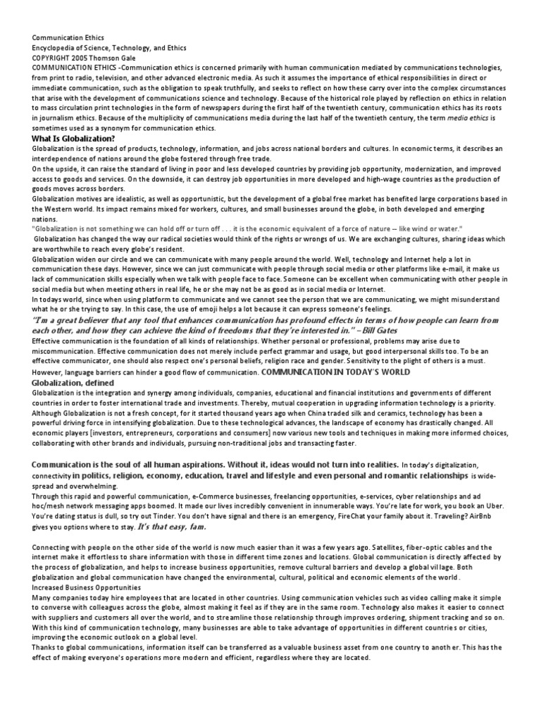 Communication Ethics | PDF | Globalization | Mass Media
