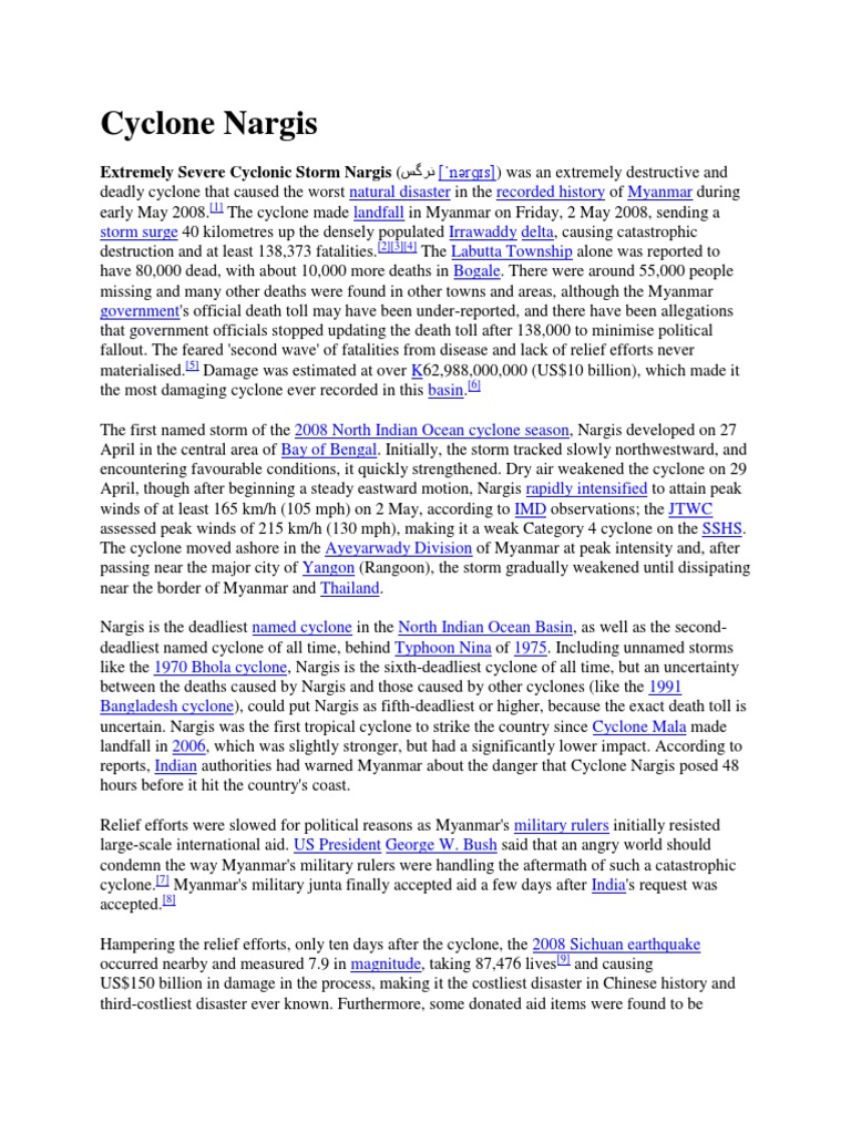 Cyclone Nargis: Extremely Severe Cyclonic Storm Nargis (سگرن | PDF | Tropical Cyclones | Climate