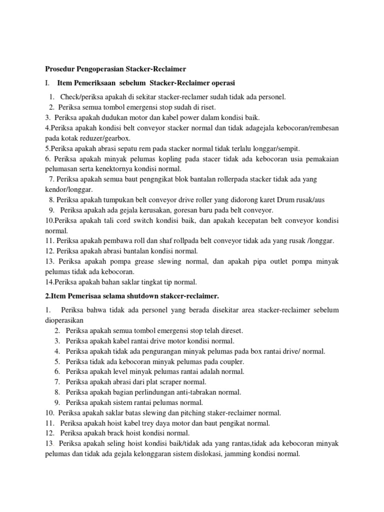 Prosedur Pengoperasian Stacker | PDF