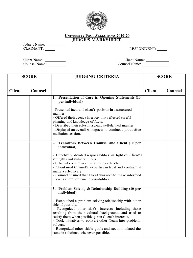 Judge'S Marksheet: Niversity OOL Elections | PDF | Behavior Modification | Applied Psychology