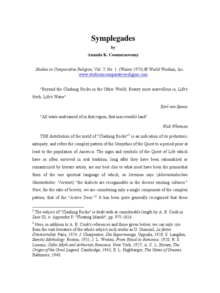 Symplegades by Ananda K. Coomaraswamy | PDF | Storytelling