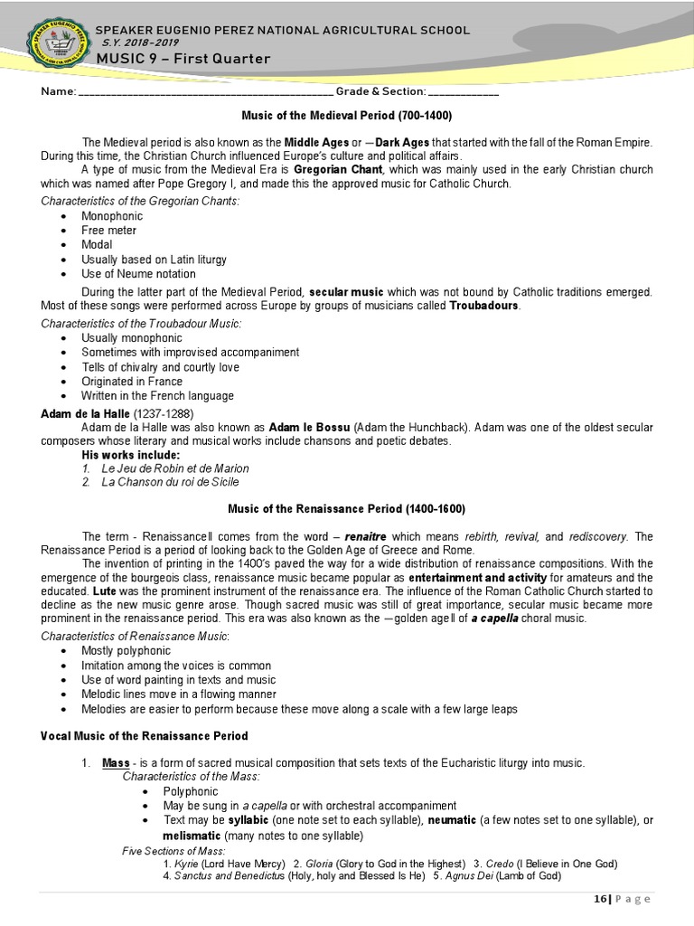 Music Lesson 1st Quarter Grade 9 | PDF | Baroque Music | George ...