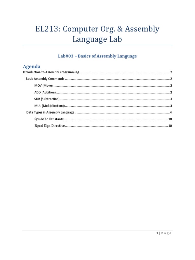 Lab 03 Basics of Assembly Language | PDF | Assembly Language | Integer (Computer Science)
