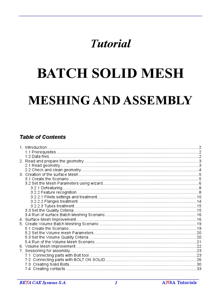 Guide to Creating Accurate Surface and Volume Meshes of a Complex Assembly Using Batch Meshing ...