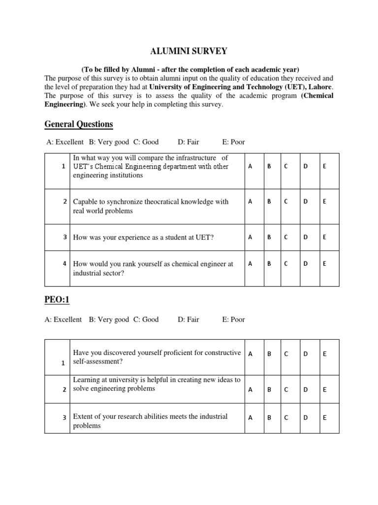 Alumini Survey: (To Be Filled by Alumni - After The Completion of Each ...