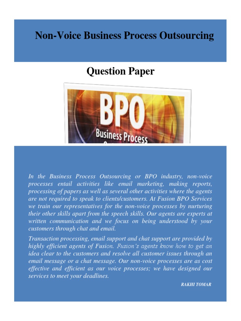 Non-Voice BPO Question Paper | Business Process Outsourcing | Business