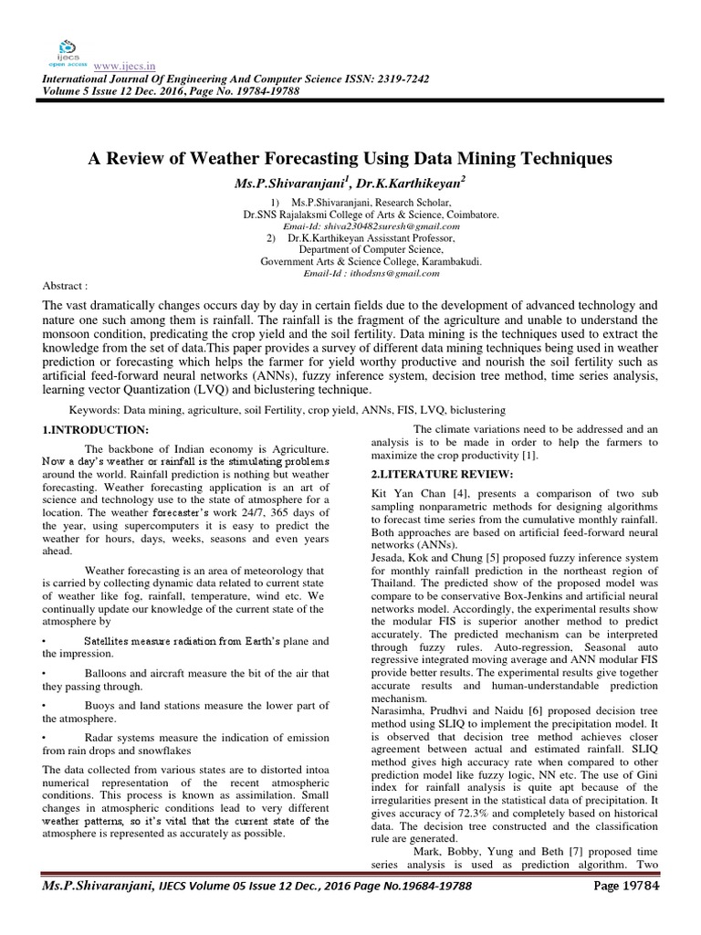 A Review of Weather Forecasting Using Data Mining Techniques | PDF | Statistical Classification ...