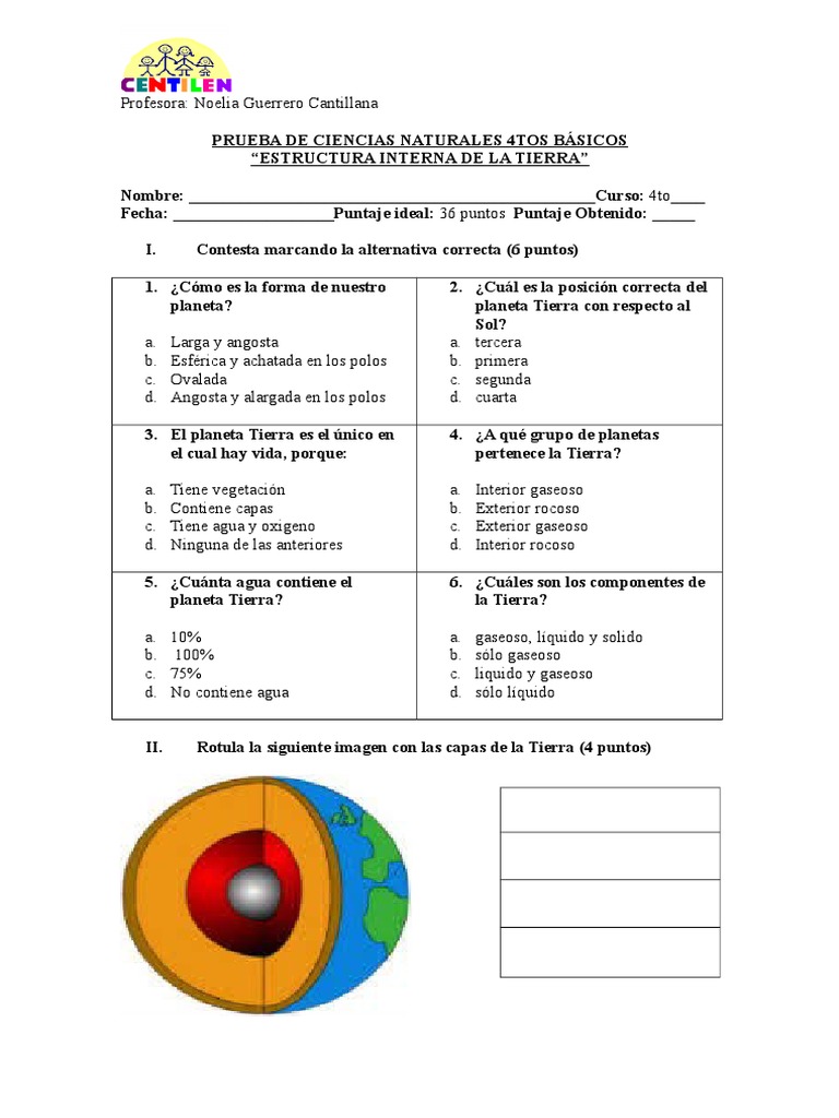 Prueba de Estructura de La Tierra | PDF | Placas tectónicas | Manto ...