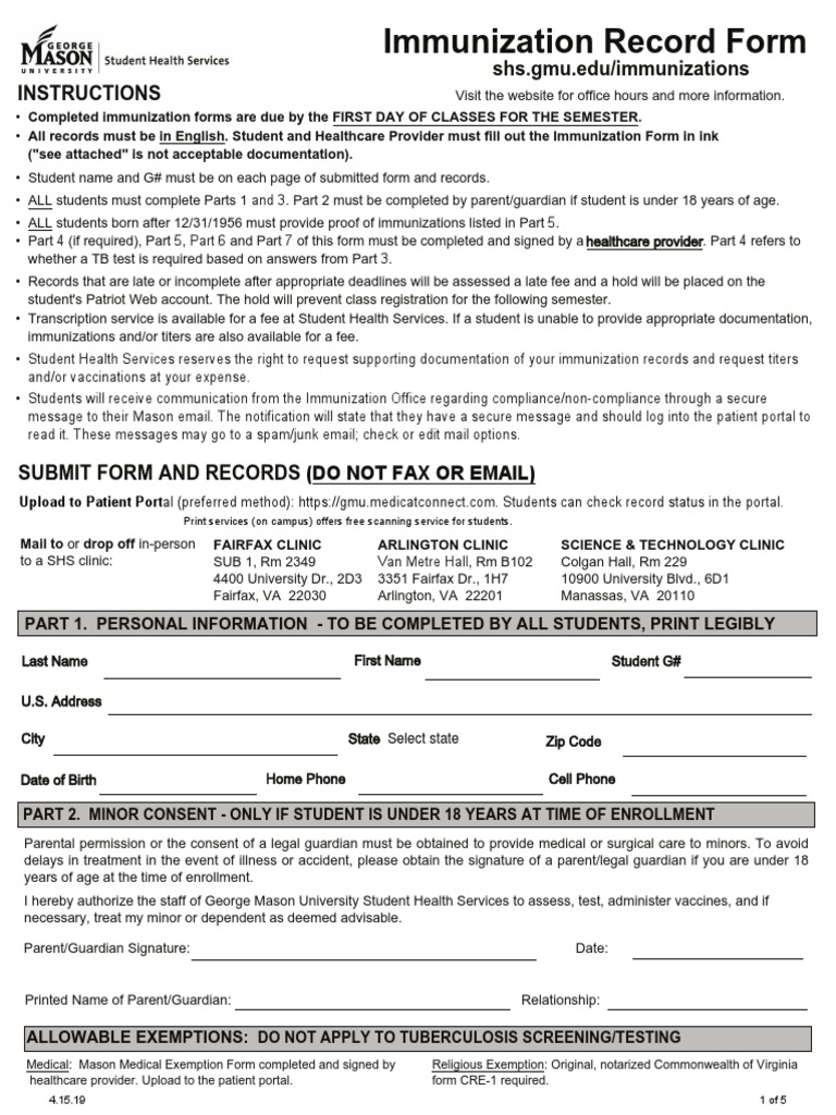 GMU Immunization Form | PDF | Hepatitis B | Hepatitis