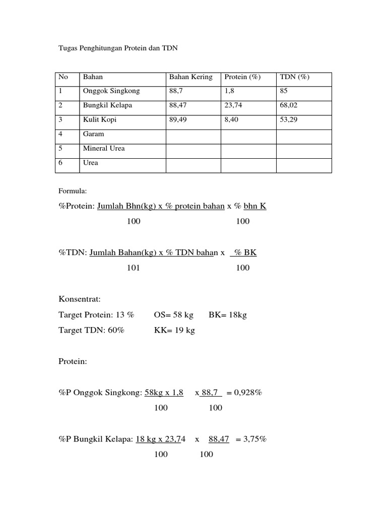 Perhitungan Protein TDN | PDF | Wellness