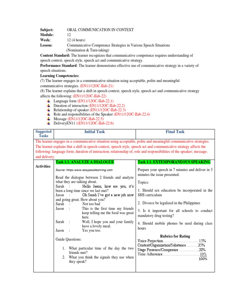 Initial Task Final Task: Suggested Tasks | PDF | Speech | Learning