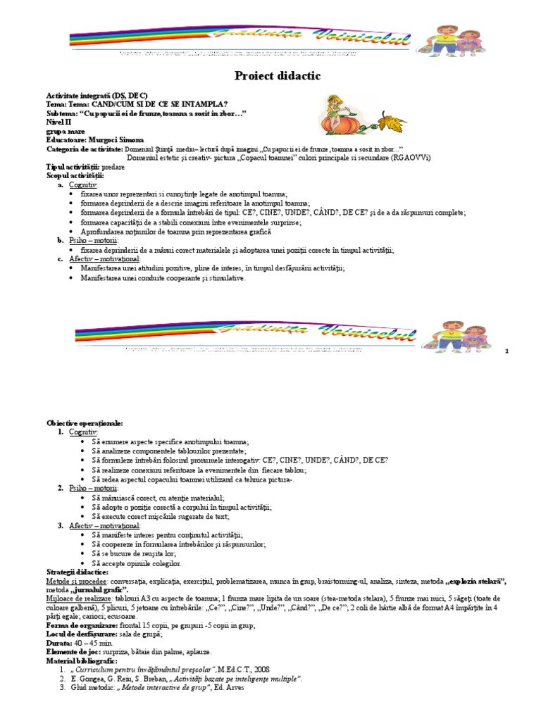 Proiect Didactic Cunoasterea Mediului | PDF