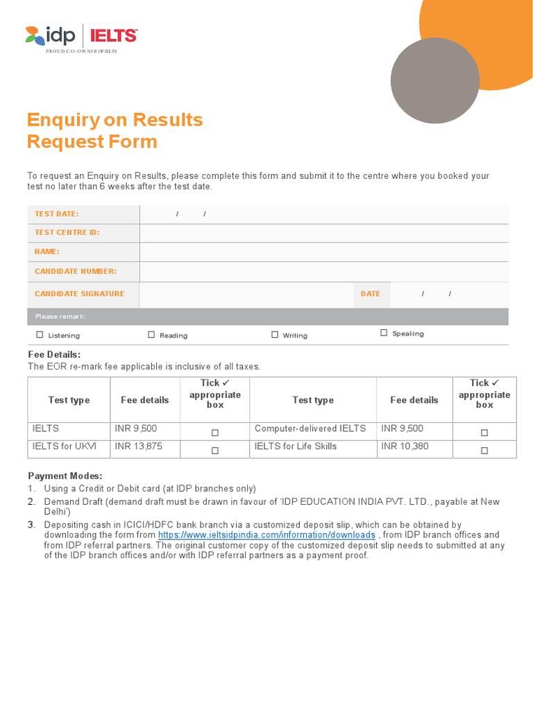 Enquiry On Results Request Form: Test Date: Test Centre Id: Name ...