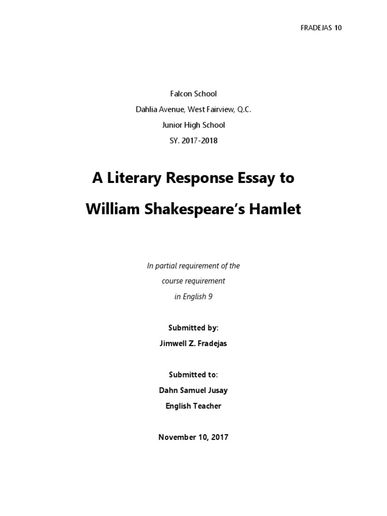 A Literary Response Essay To William Shakespeare's Hamlet | PDF