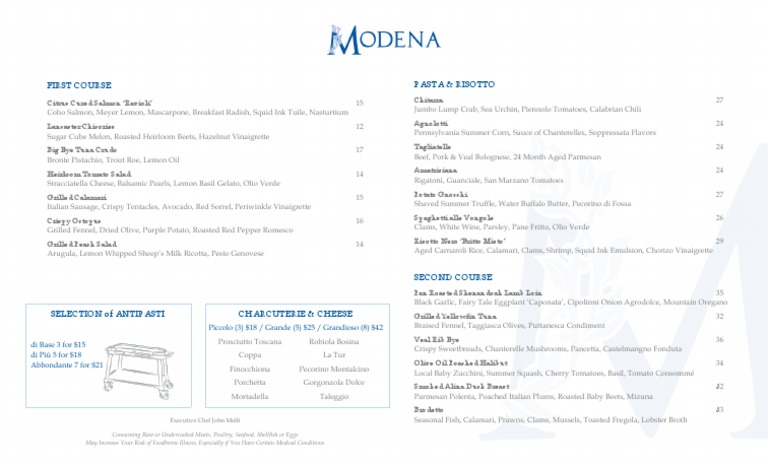 Modena Dinner Menu | PDF | African Cuisine | Middle Eastern Cuisine