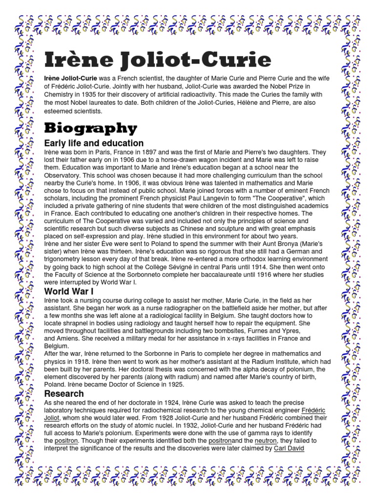 Irène Joliot-Curie: A Pioneering French Scientist and Nobel Prize ...