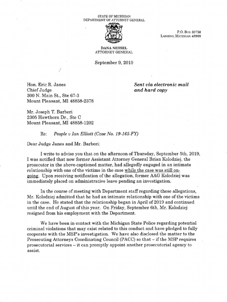 Elliott Court Letter | PDF | Attorney General | Prosecutor