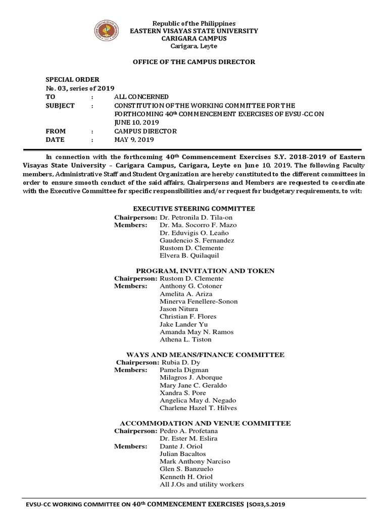 S.O #3 S.2019 Working Committee On Commencement Exercises | PDF