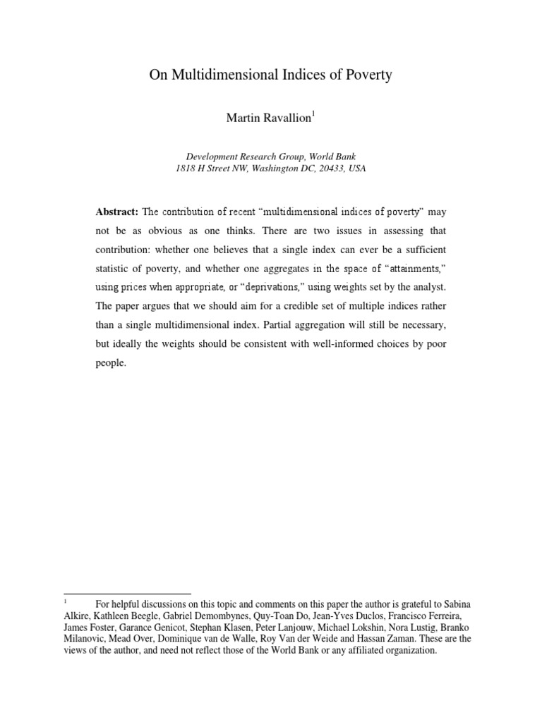 Evaluating Multidimensional Poverty Indices | PDF | Welfare Economics ...