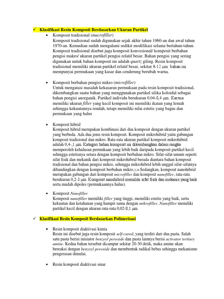 Klasifikasi Resin Komposit Berdasarkan Ukuran Partikel | PDF | Sains & Matematika | Teknologi ...