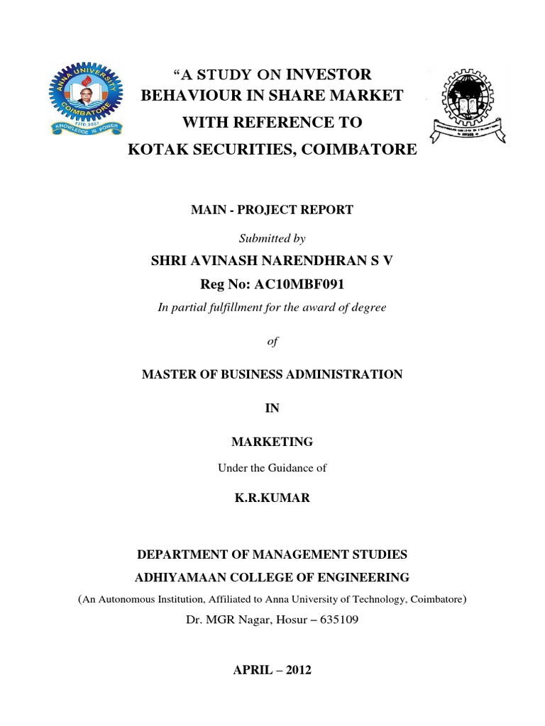 Mbaproject - Kotak Sec PDF | PDF | Stock Market | Stocks