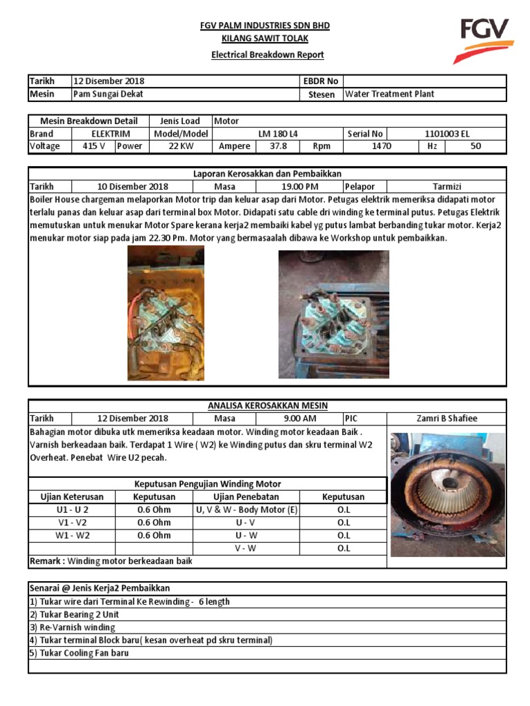 Laporan Kerosakkan Pam SG 10 Dis 2018 | PDF