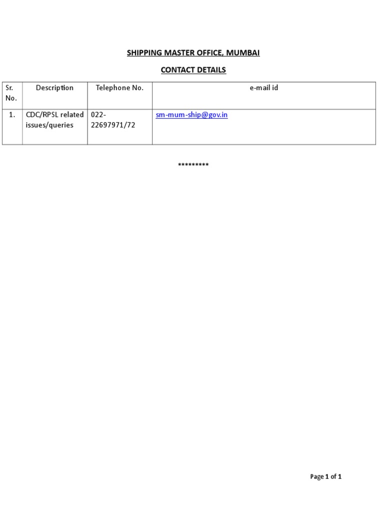 Shipping Master Contact Details | PDF
