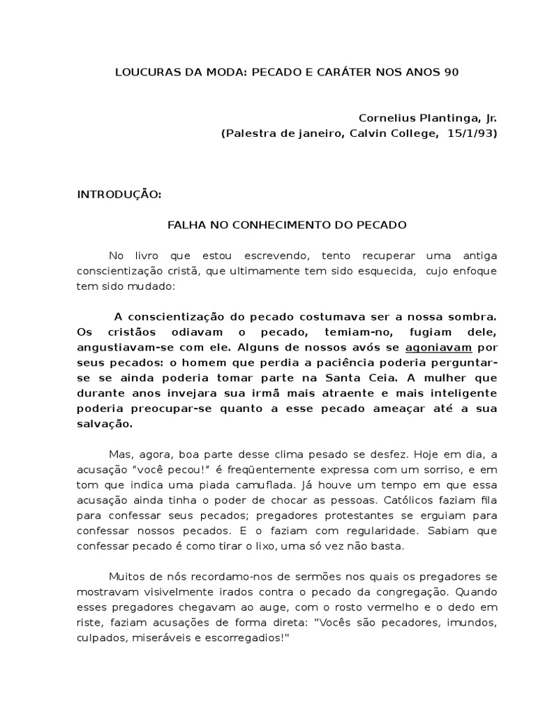 Cornelius Plantinga Jr. - Pecados Dos Anos 90 | PDF | Humano | Pecado