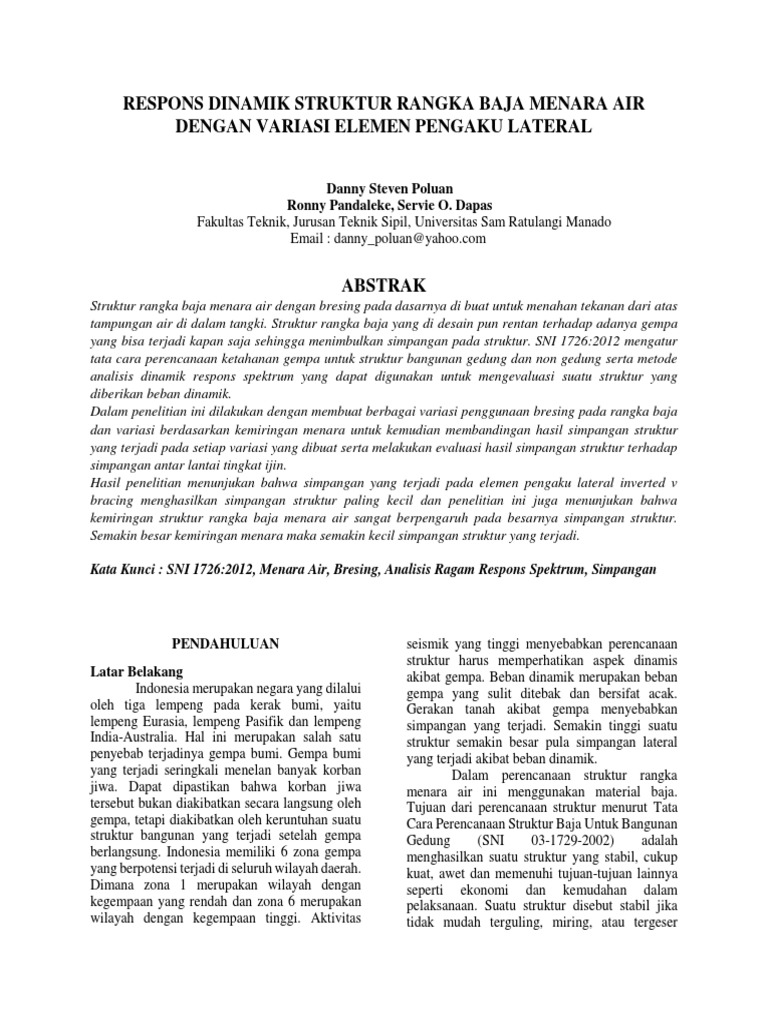Respons Dinamik Struktur Rangka Baja Menara Air Dengan Variasi Elemen ...