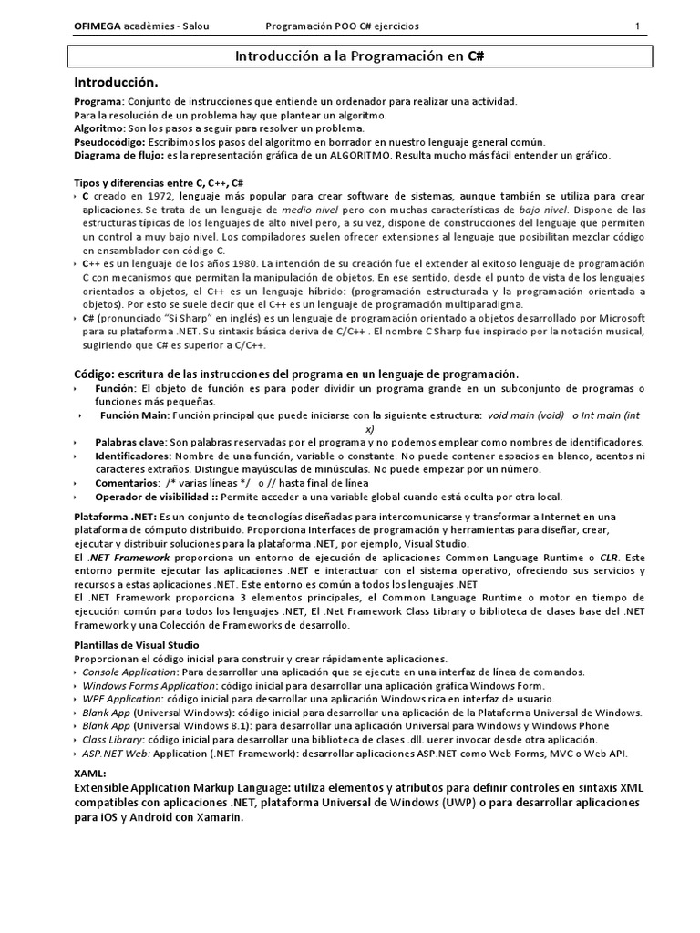 Programacion En Csharp Pdf Net Framework Lenguaje De Programación
