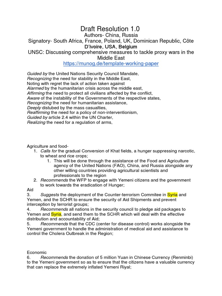 UNSC - Draft Resolution 1 | PDF | Yemen | World Politics