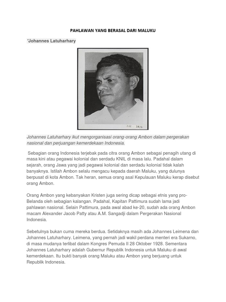 PAHLAWAN YANG BERASAL DARI MALUKU Johannes Latuharhary | PDF PAHLAWAN YANG BERASAL DARI MALUKU Johannes Latuharhary | PDF