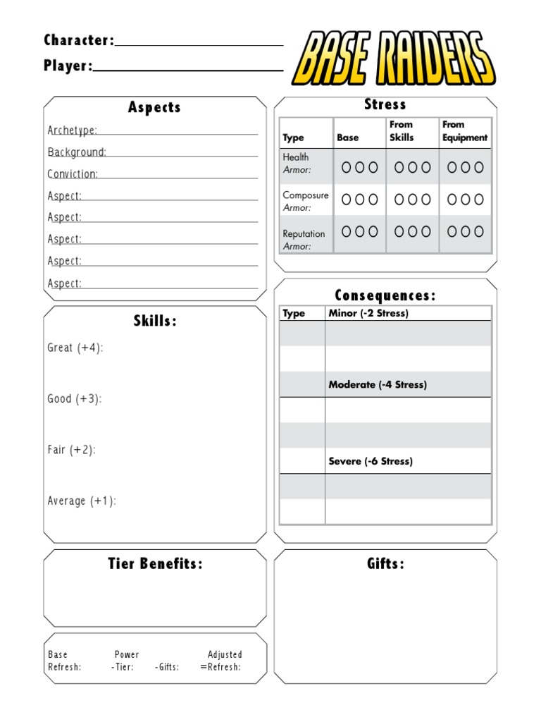 Base Raiders Character Sheet Fillable