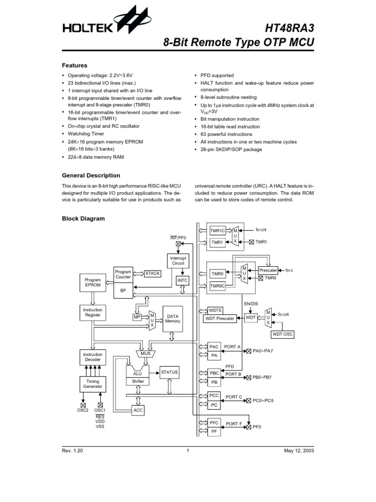 HT48RA3 8-Bit Remote Type OTP MCU: Features | PDF | Random Access ...