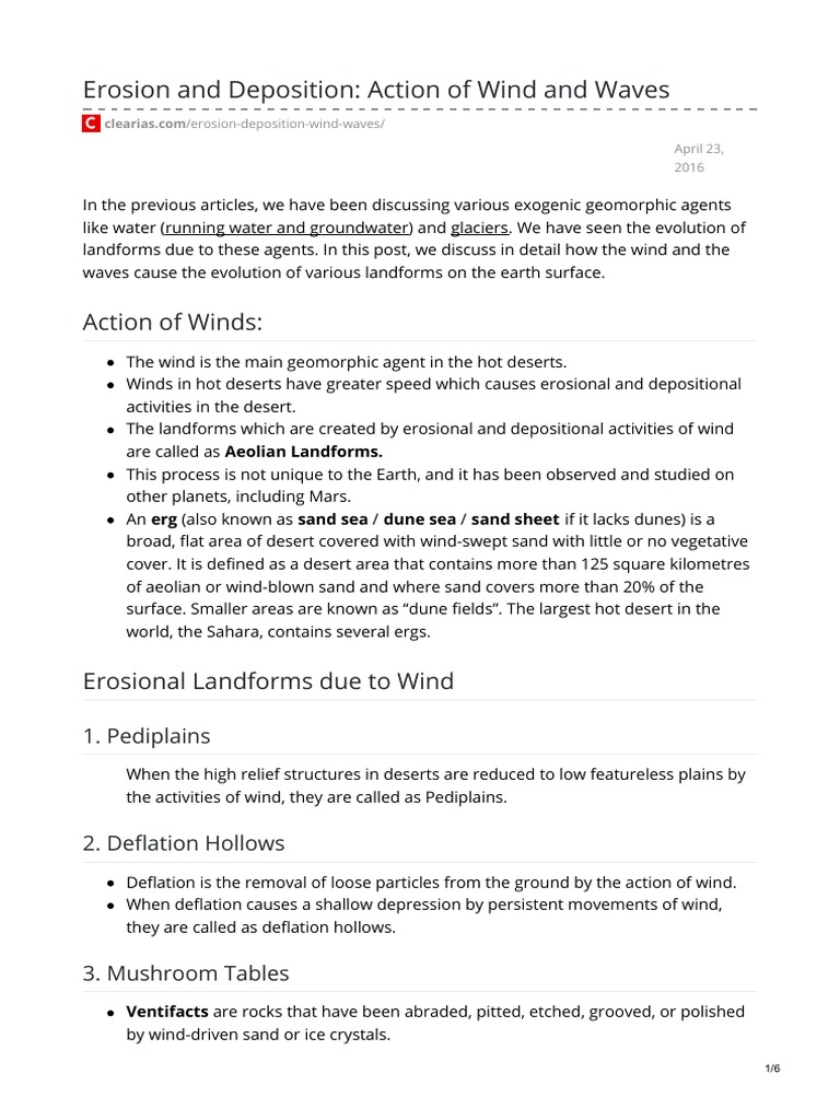 Erosion and Deposition Action of Wind and Waves | PDF | Shoal | Dune