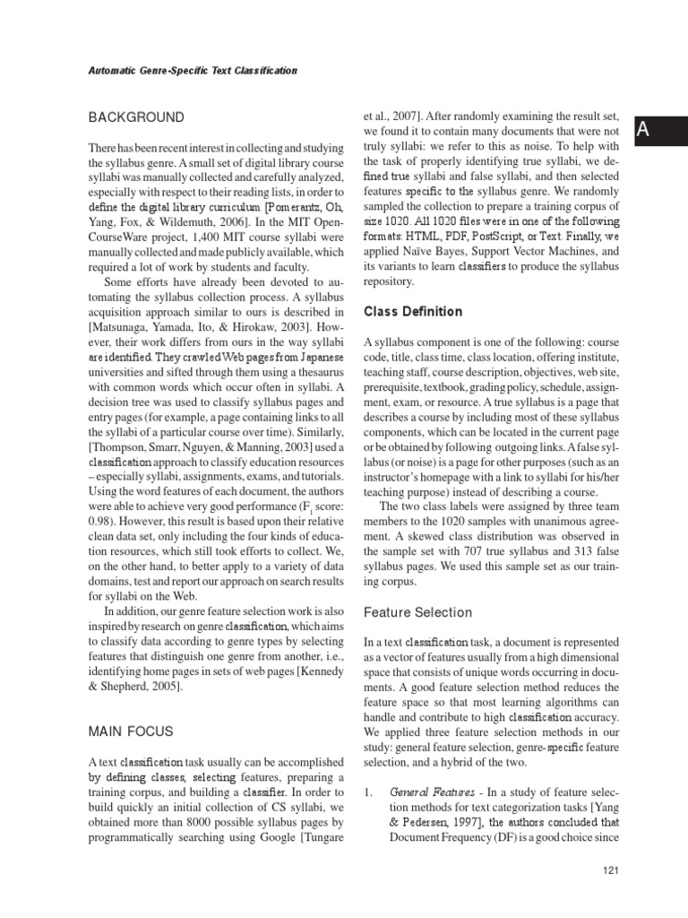 Automatic Genre Classification of Syllabi Text | PDF | Statistical ...