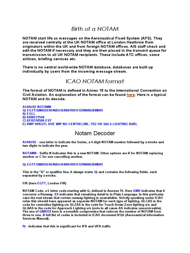 Birth and Transmission of a NOTAM: Tracing the Journey of a Notice to ...