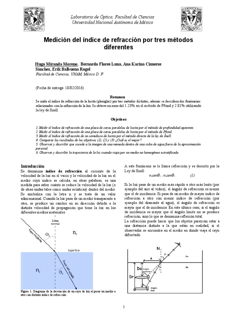 Practica Indice de Refraccion | PDF | Refracción | Ligero