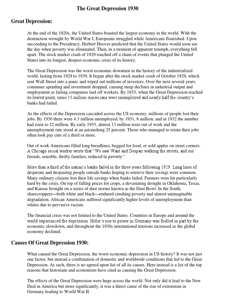 The Great Depression 1930 | PDF | Wall Street Crash Of 1929 | United ...