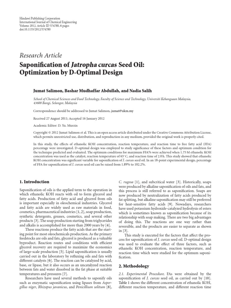 Saponification of Jatropha Curcas Seed Oil Optimiz | PDF | Regression Analysis | Soap