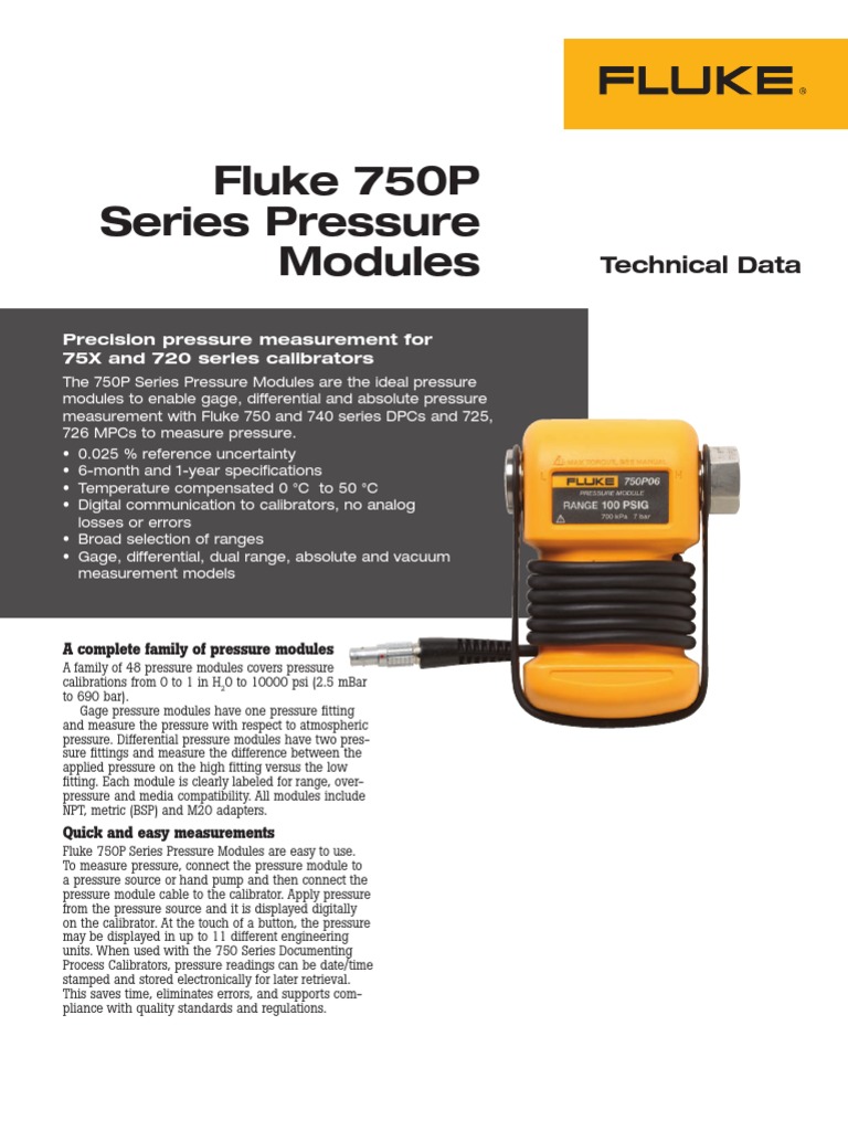 Fluke 750P Series Pressure Modules: Technical Data | PDF | Pressure ...