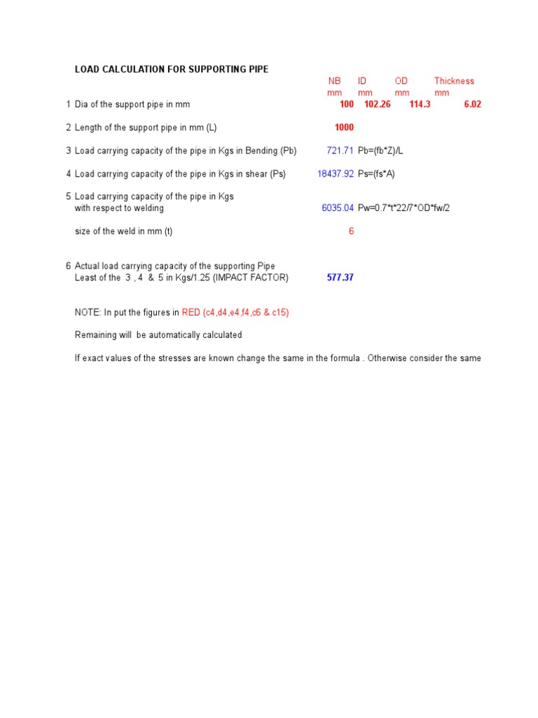 Support Pipe Load Calculation | PDF | Pipe (Fluid Conveyance) | Bending