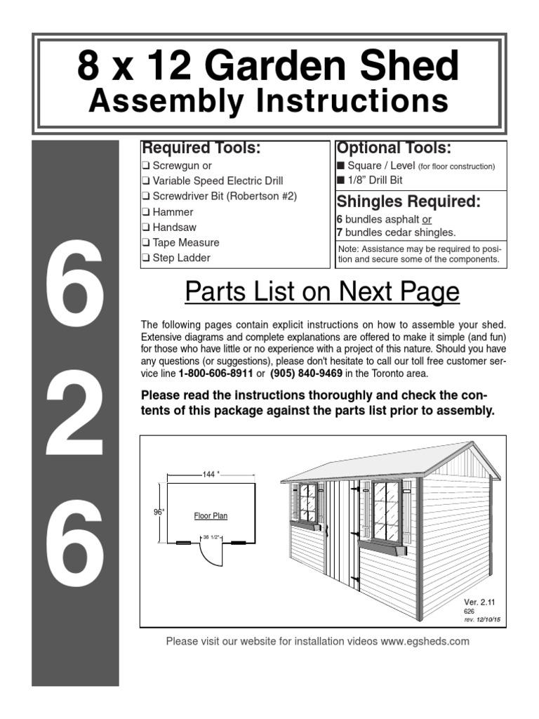 Step-by-Step Instructions for Building an 8' x 12' Garden Shed | PDF ...