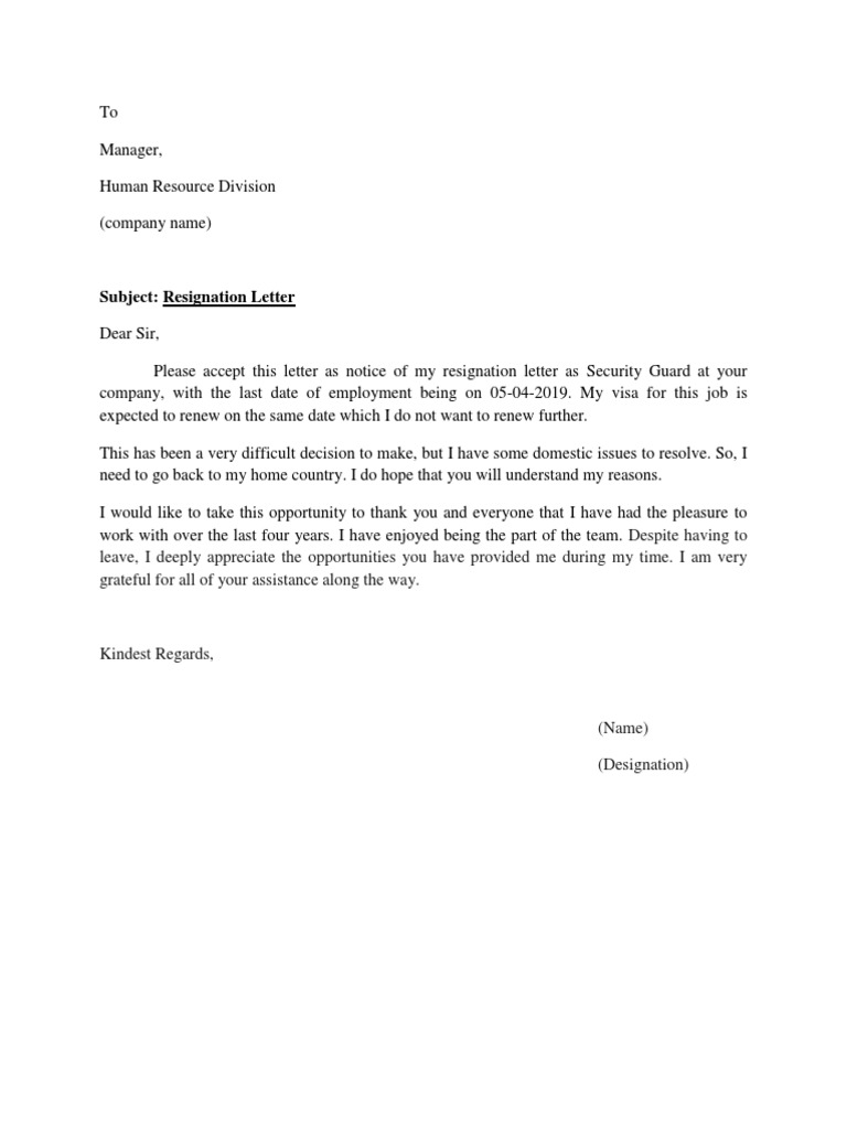Subject: Resignation Letter | PDF