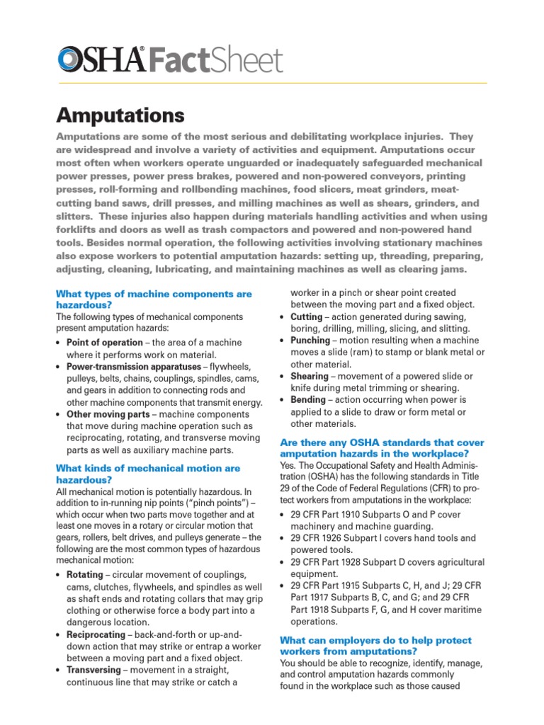 Amputation Factsheet | PDF | Occupational Safety And Health ...