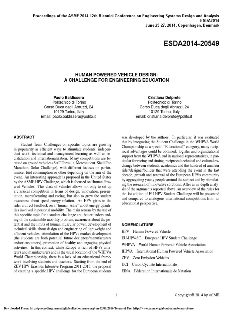 ESDA2014-20549: Human Powered Vehicle Design: A Challenge For ...